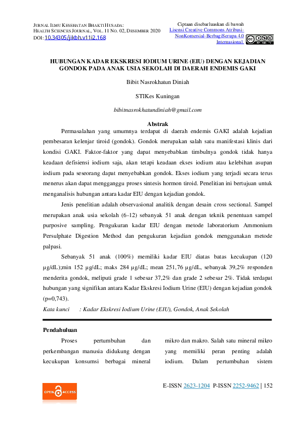 (PDF) Hubungan Kadar Ekskresi Iodium Urine (Eiu) Dengan Kejadian Gondok ...