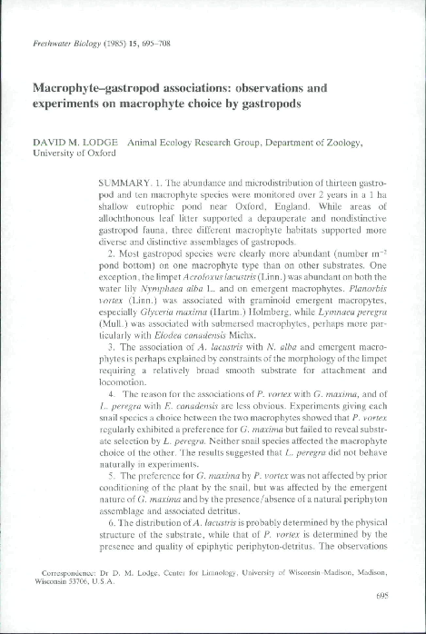 (PDF) Macrophyte-gastropod associations: observations and experiments ...