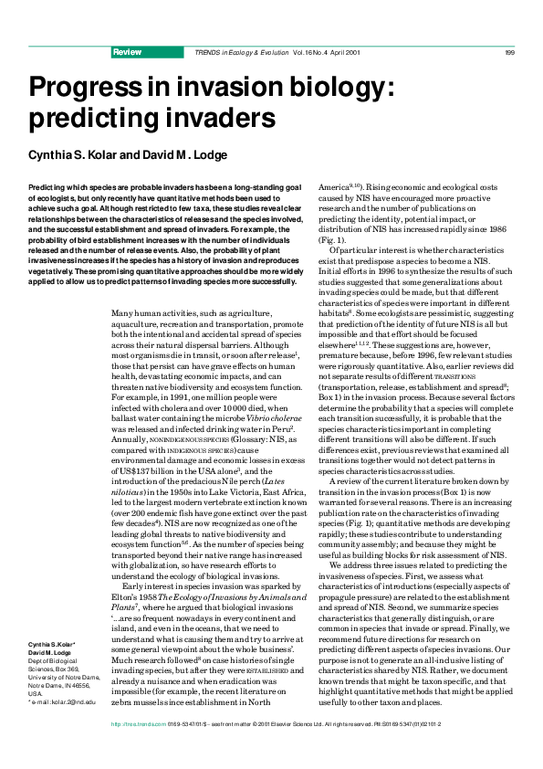 (PDF) Progress in invasion biology: predicting invaders