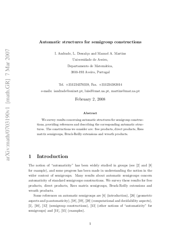 (PDF) Automatic structures for semigroup constructions