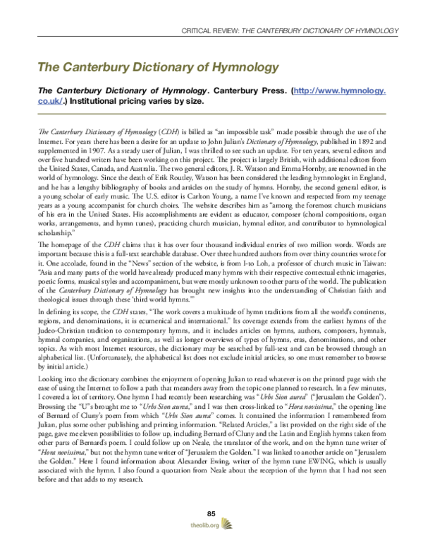 (PDF) The Canterbury Dictionary of Hymnology