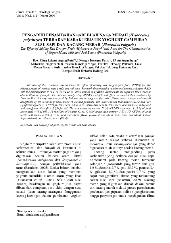 (PDF) PENGARUH PENAMBAHAN SARI BUAH NAGA MERAH (Hylocereus polyrhizus ...