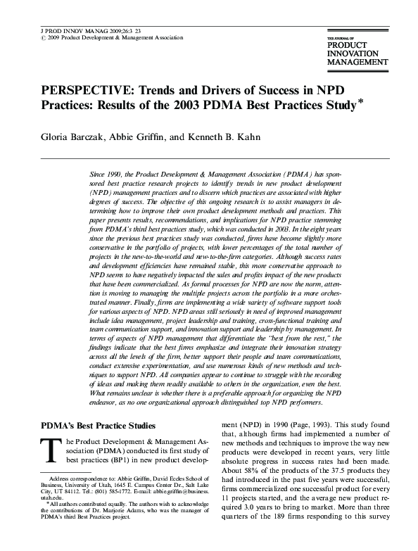 (PDF) PERSPECTIVE: Trends and Drivers of Success in NPD Practices ...