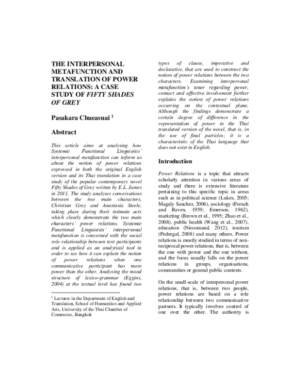 (PDF) The Interpersonal Metafunction and Translation of Power Relations ...