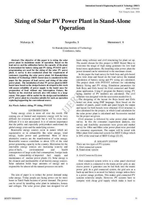 (PDF) Sizing of Solar PV Power Plant in Stand-Alone Operation