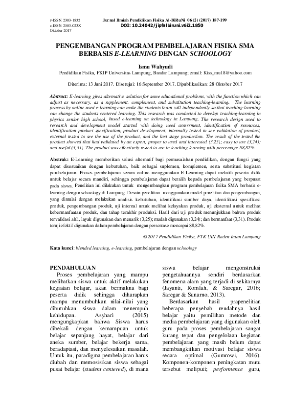 (PDF) Pengembangan Program Pembelajaran Fisika SMA Berbasis E-Learning dengan Schoology