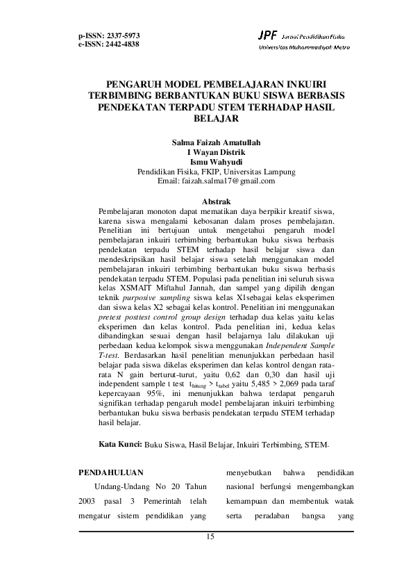 (PDF) Pengaruh Model Pembelajaran Inkuiri Terbimbing Berbantukan Buku Siswa Berbasis Pendekatan ...