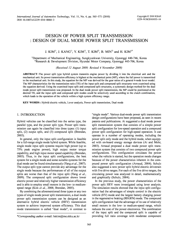 (PDF) Design of power split transmission: Design of dual mode power ...