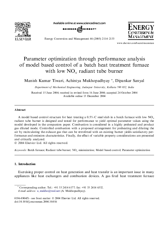 (PDF) Parameter optimization through performance analysis of model based control of a batch heat ...