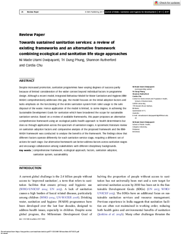 (PDF) Towards sustained sanitation services: a review of existing ...