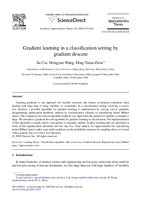 (PDF) Gradient learning in a classification setting by gradient descent