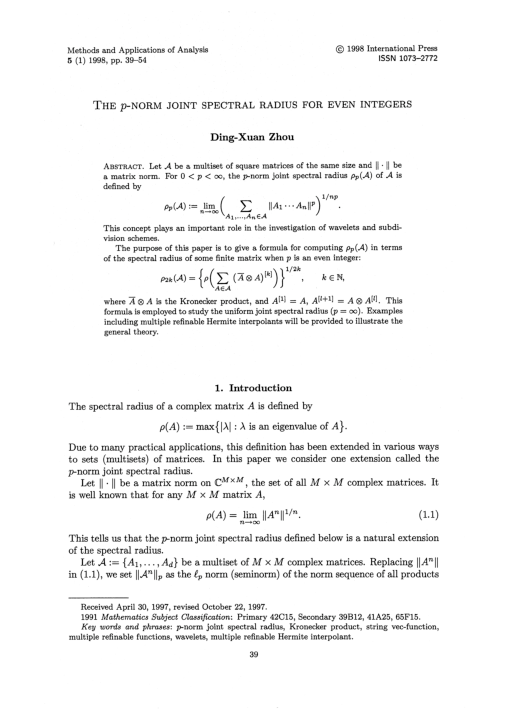 (PDF) The $p$-norm joint spectral radius for even integers