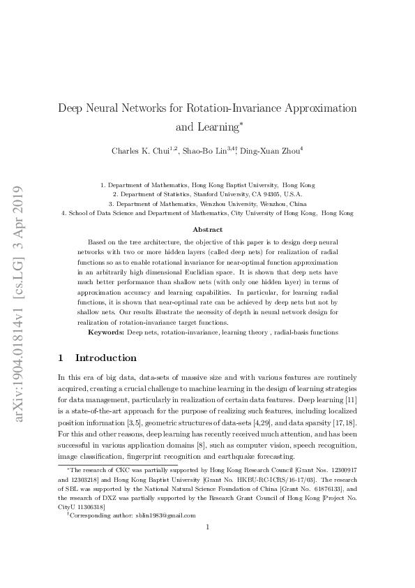 (PDF) Deep Neural Networks for Rotation-Invariance Approximation and Learning