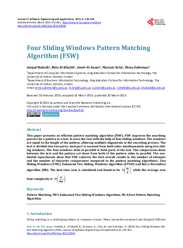 (PDF) Four Sliding Windows Pattern Matching Algorithm (FSW)