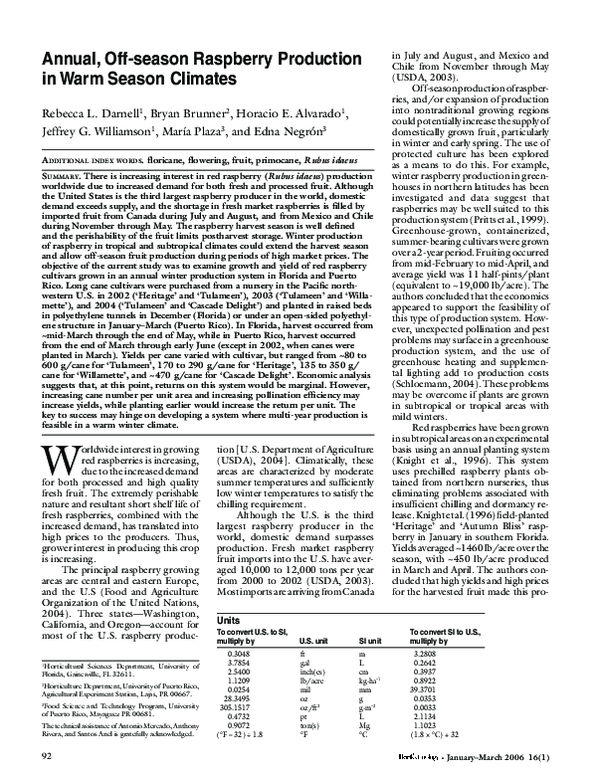 (PDF) Annual, Off-season Raspberry Production in Warm Season Climates