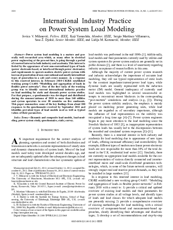 (PDF) International Industry Practice on Power System Load Modeling