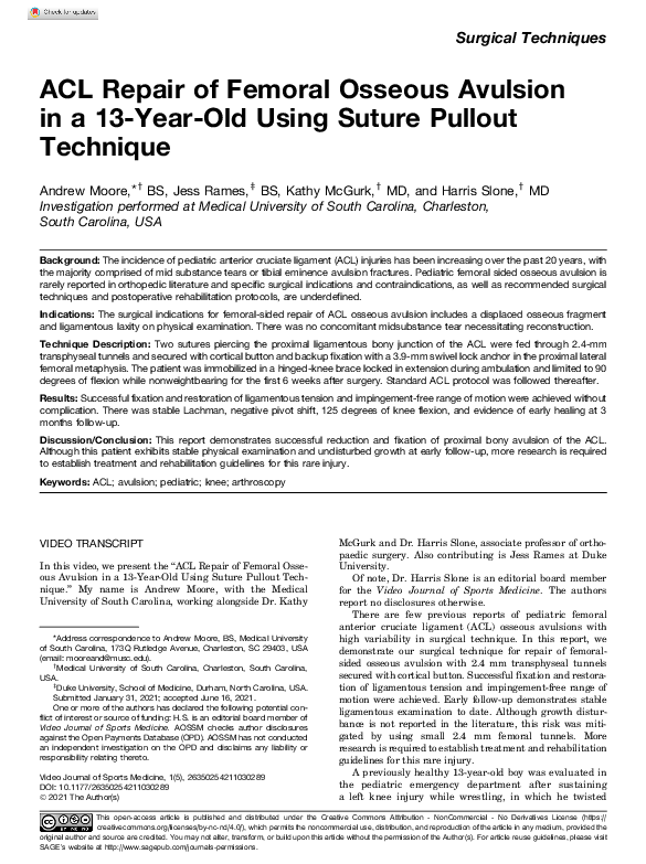 (PDF) ACL Repair of Femoral Osseous Avulsion in a 13-Year-Old Using ...