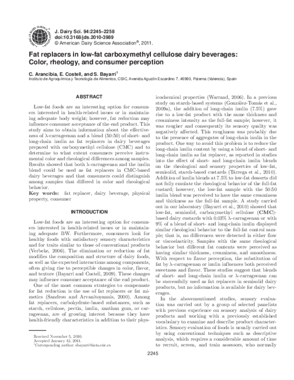 (PDF) Fat replacers in low-fat carboxymethyl cellulose dairy beverages ...