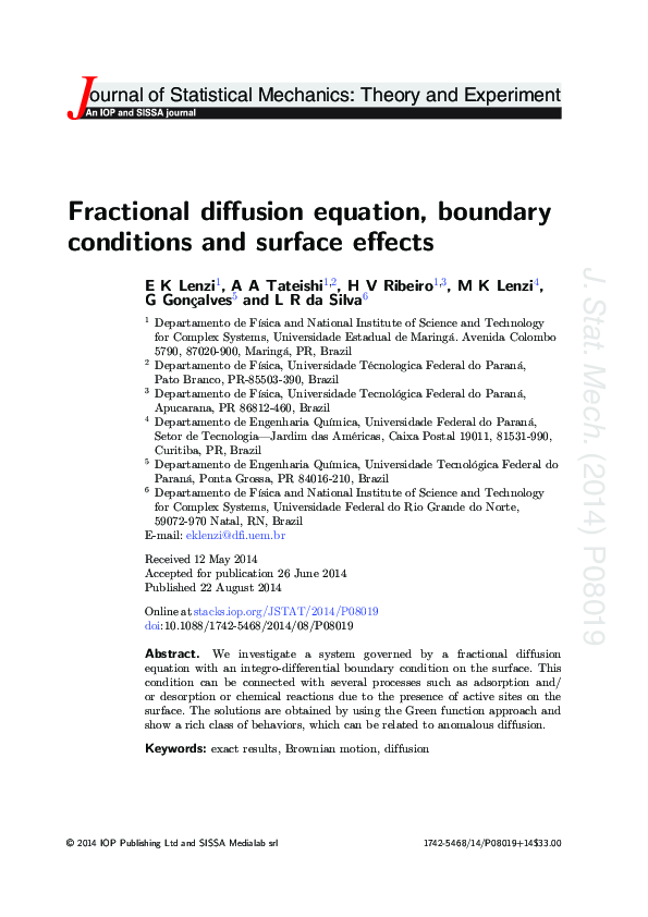 (PDF) Fractional diffusion equation, boundary conditions and surface ...