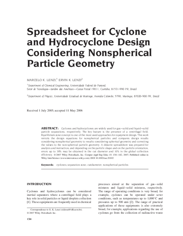 (PDF) Spreadsheet for cyclone and hydrocyclone design considering ...