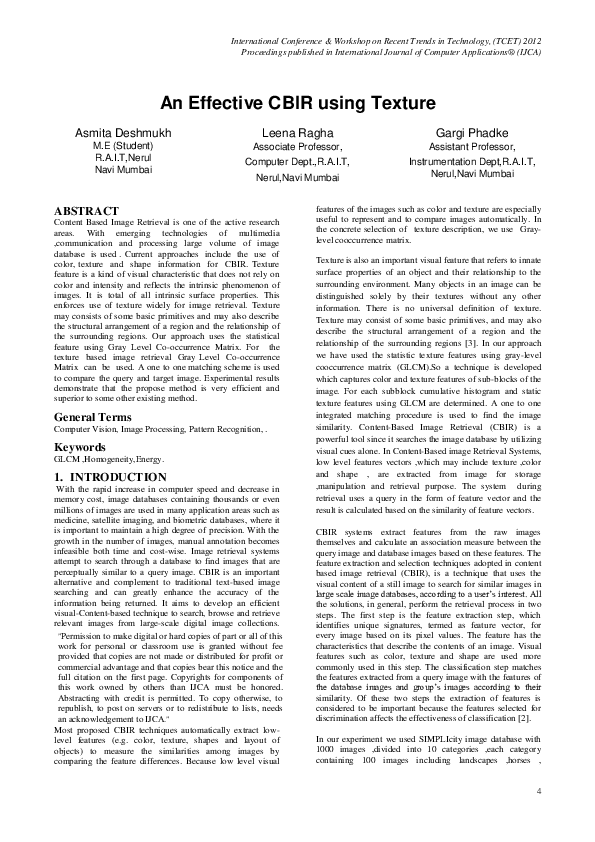 Pdf An Effective Cbir Using Texture