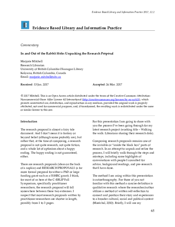 (PDF) In and Out of the Rabbit Hole: Unpacking the Research Proposal