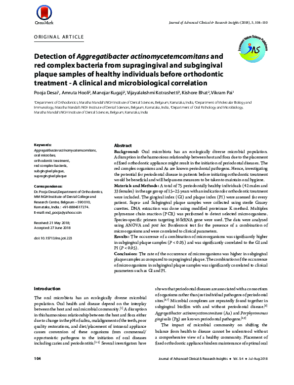 (PDF) Detection of Aggregatibacter actinomycetemcomitans and red ...