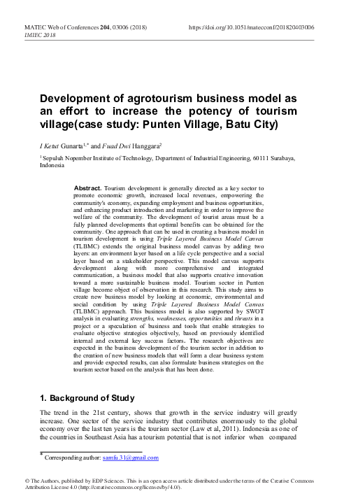 (PDF) Development of agrotourism business model as an effort to ...