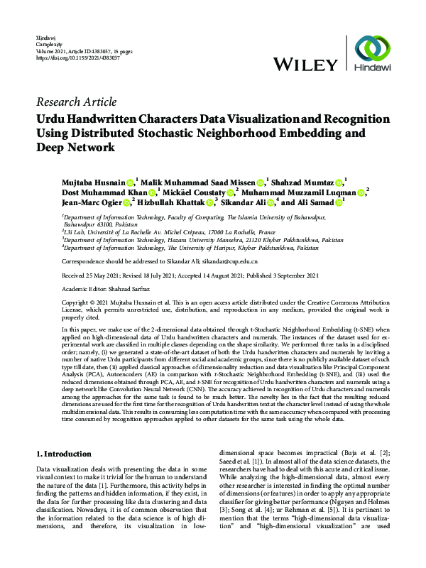 Pdf Urdu Handwritten Characters Data Visualization And Recognition Using Distributed