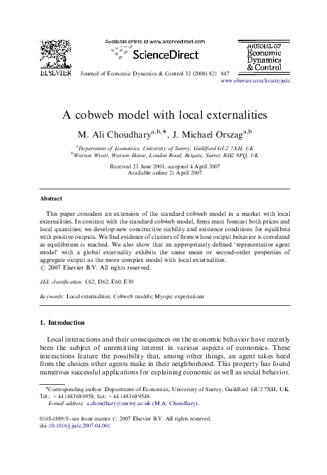 (PDF) A cobweb model with local externalities