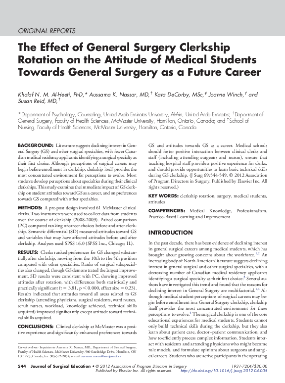 (PDF) The Effect of General Surgery Clerkship Rotation on the Attitude ...