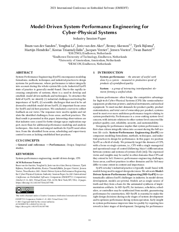 Pdf Model Driven System Performance Engineering For Cyber Physical