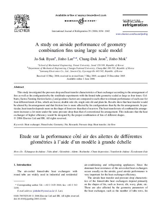 (PDF) A study on airside performance of geometry combination fins using ...