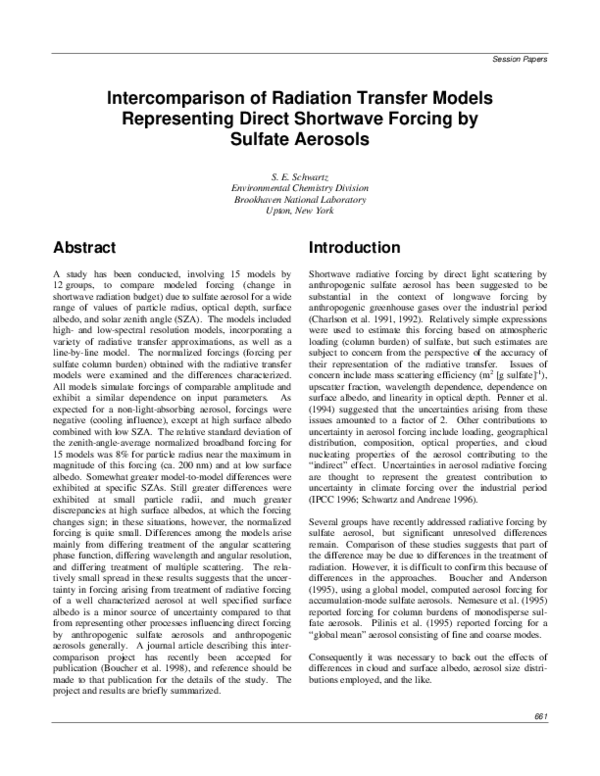 (PDF) Intercomparison of Radiation Transfer Models Representing Direct ...
