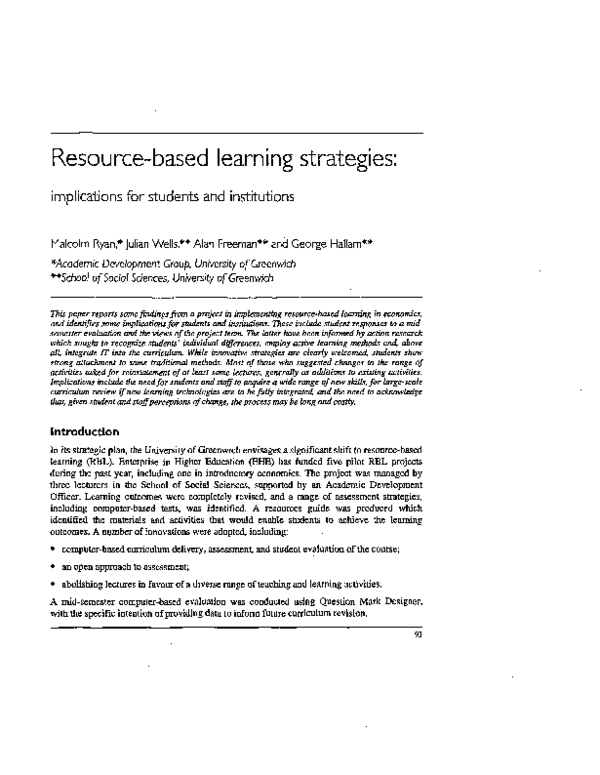 (PDF) Resource-Based Learning Strategies: Implications for Students and ...