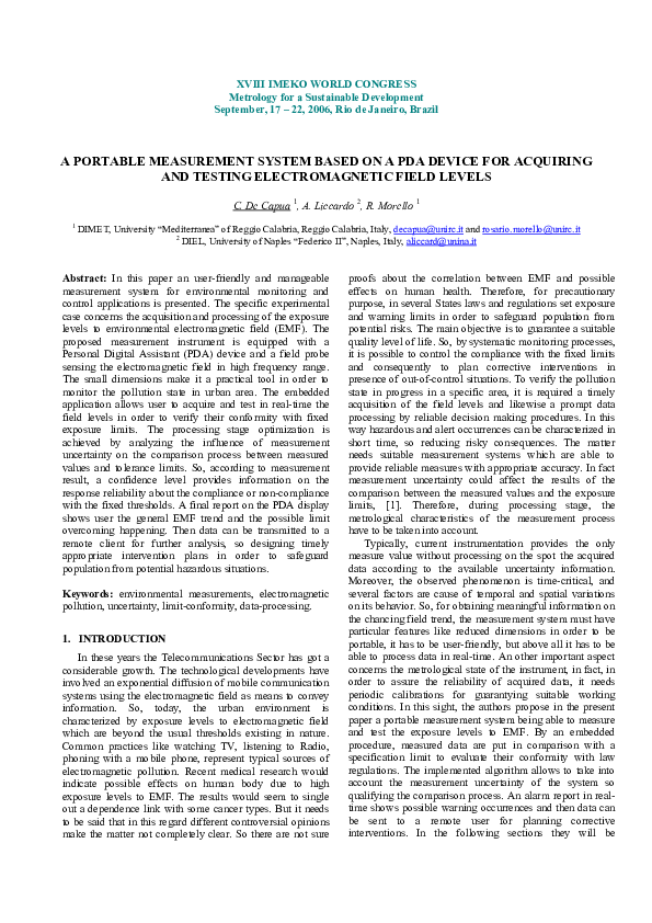 (PDF) Portable PDA-Based System for Measuring Electromagnetic Fields
