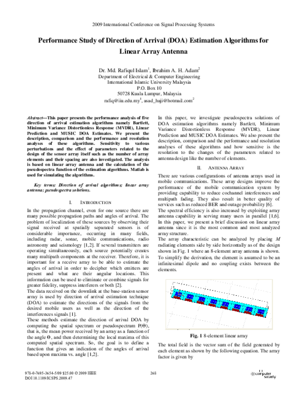 (PDF) Perfomance Study of Direction of Arrival (DOA) Estimation Algorithms for Linear Array Antenna