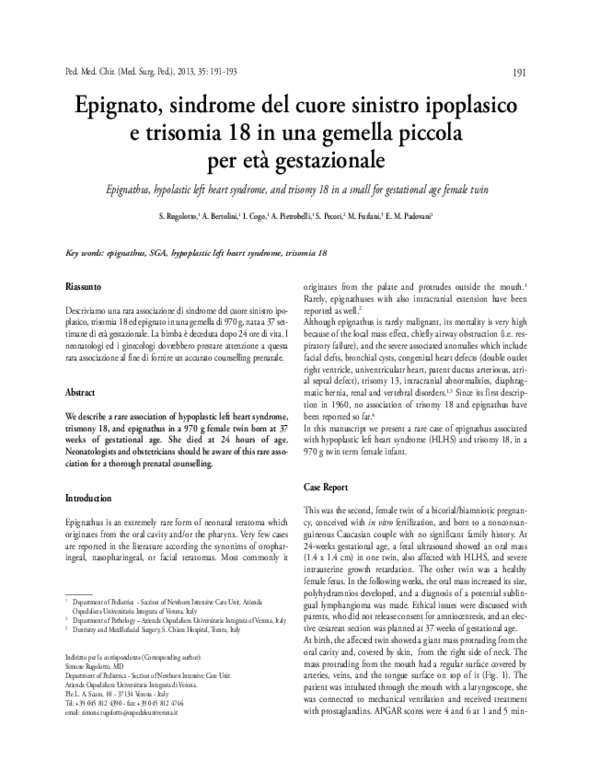 (PDF) [Epignathus, hypolastic left heart syndrome, and trisomy 18 in a ...