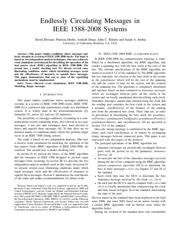 (PDF) Endlessly circulating messages in IEEE 1588-2008 systems