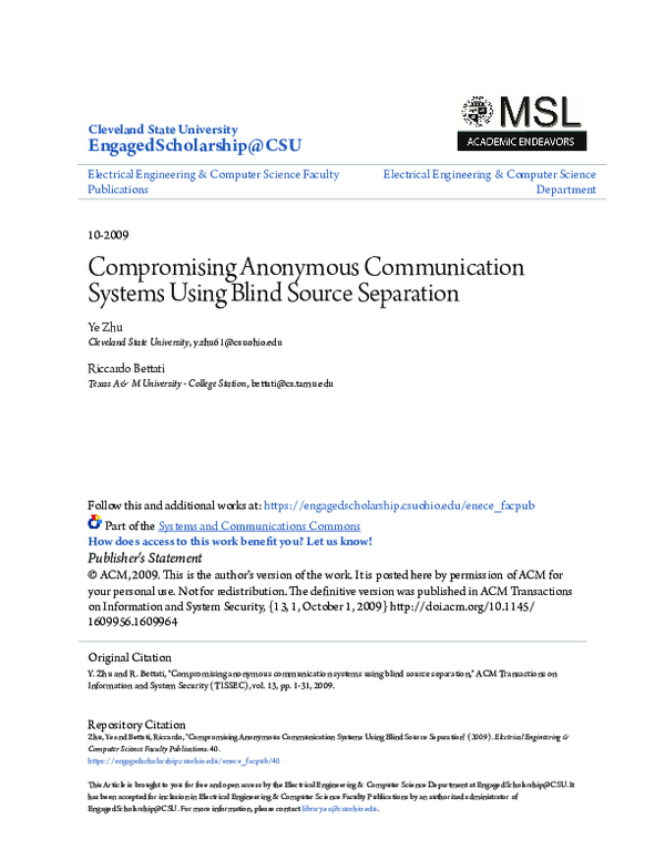 (PDF) Compromising anonymous communication systems using blind source ...