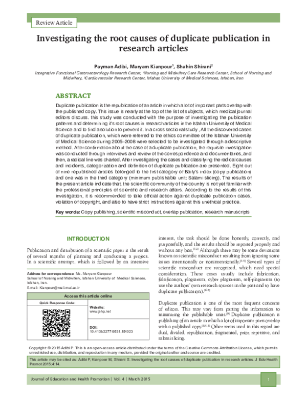 (PDF) Investigating the root causes of duplicate publication in ...