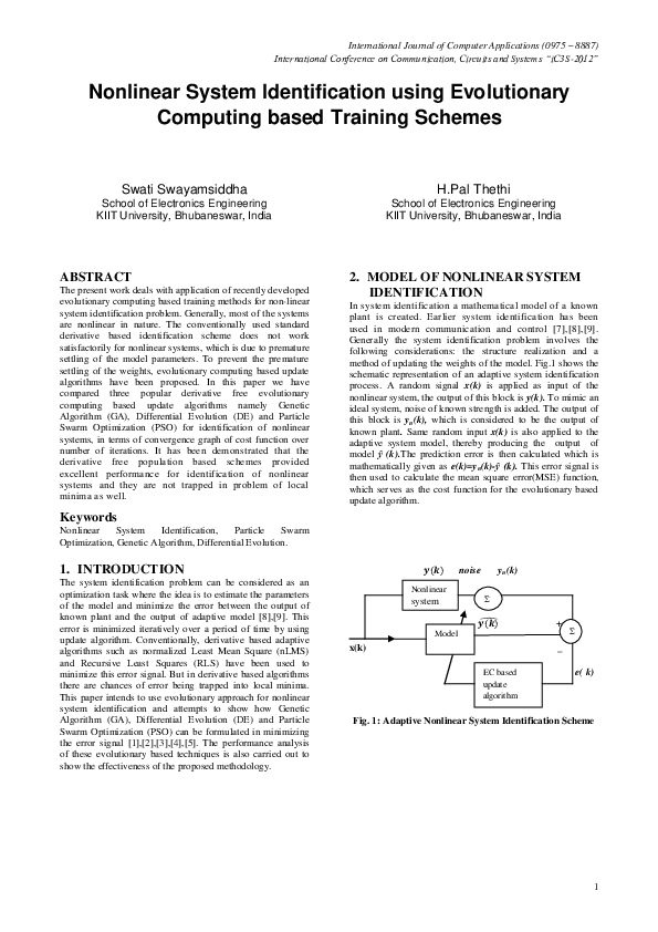 (PDF) Nonlinear System Identification using Evolutionary Computing ...