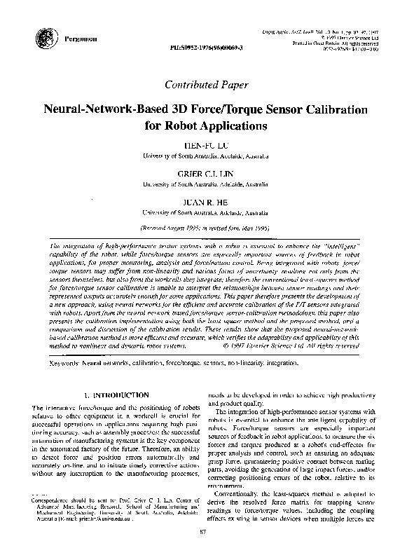 Pdf Neural Network Based 3d Forcetorque Sensor Calibration For Robot