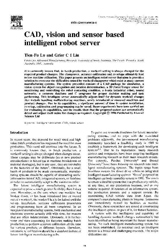 (PDF) CAD, vision and sensor based intelligent robot server