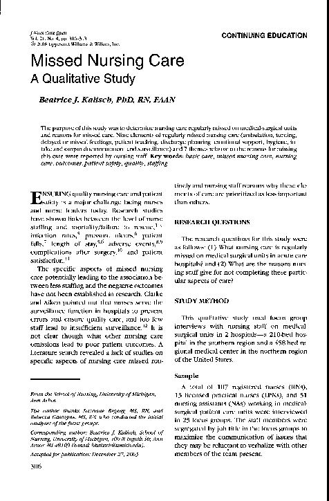 (PDF) Missed Nursing Care