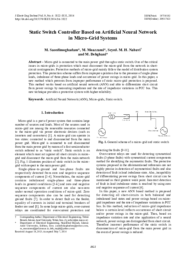 Pdf Static Switch Controller Based On Artificial Neural Network In Micro Grid Systems