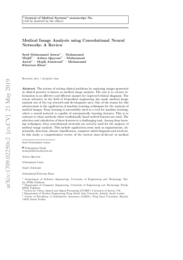 (PDF) Medical Image Analysis using Convolutional Neural Networks: A Review