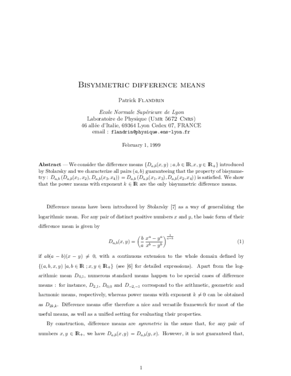 (PDF) Bisymmetric difference means