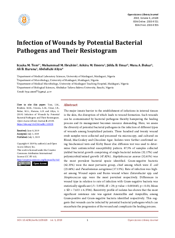 (PDF) Infection of Wounds by Potential Bacterial Pathogens and Their ...