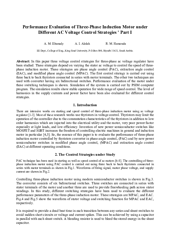 Pdf Performance Evaluation Of Three Phase Induction Motor Under